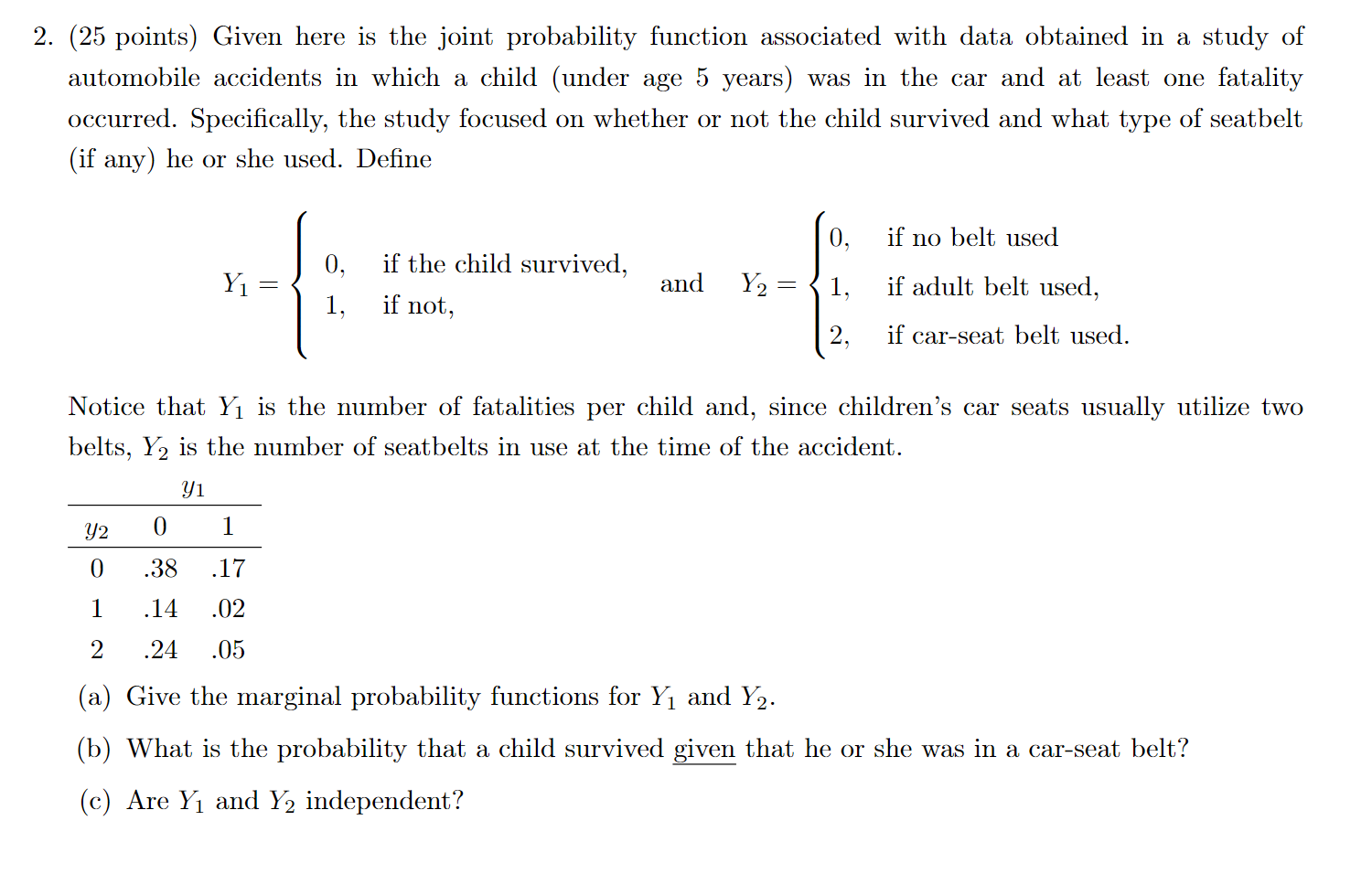 Solved 2. (25 points) Given here is the joint probability | Chegg.com