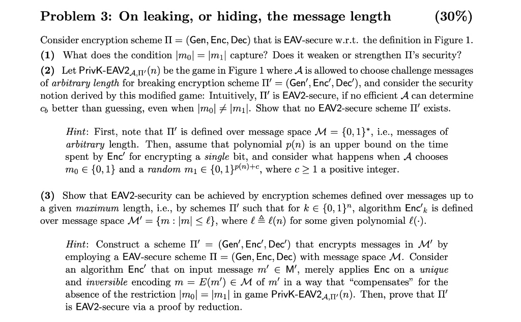 Solved EAV-security for symmetric-key secrecy PrivK-EAV 4nn) | Chegg.com