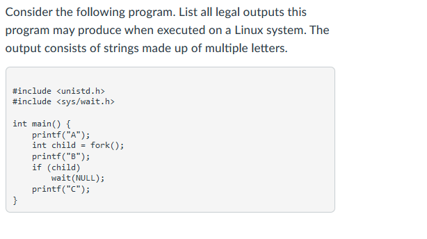 Solved Consider the following program. List all legal | Chegg.com