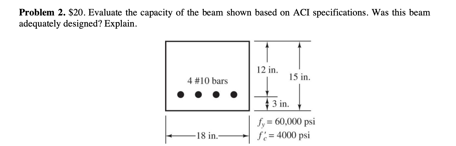 Solved Problem 2. $20. Evaluate the capacity of the beam | Chegg.com