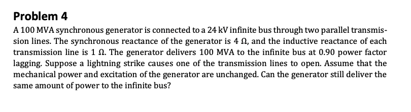 Solved Problem 4 A 100 MVA synchronous generator is | Chegg.com