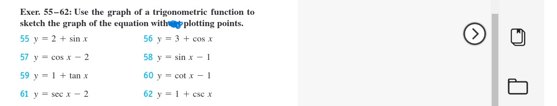 Solved Exer. 55-62: Use the graph of a trigonometric | Chegg.com Solved Exer. 55-62: Use the graph of a trigonometric | Chegg.com