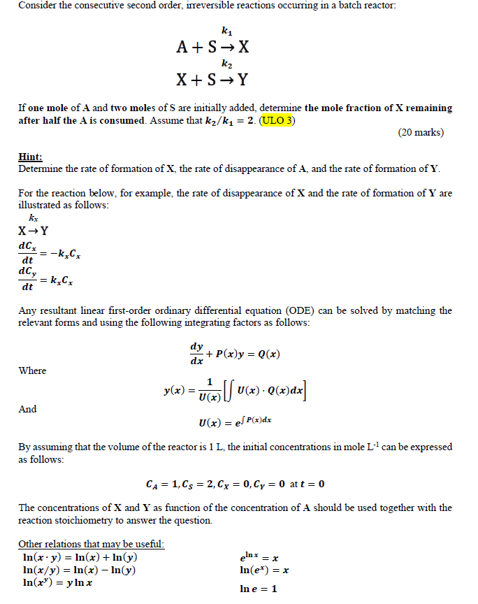 Solved Consider the consecutive second order, irreversible | Chegg.com