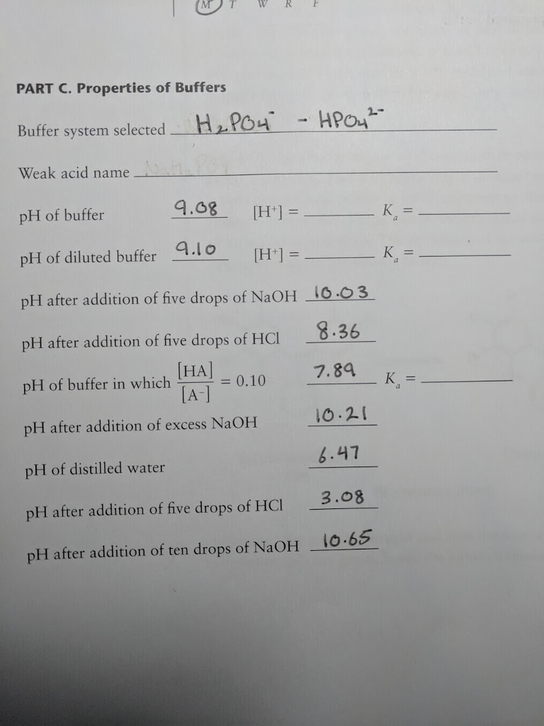 PART C. Properties of Buffers Buffer system selected | Chegg.com