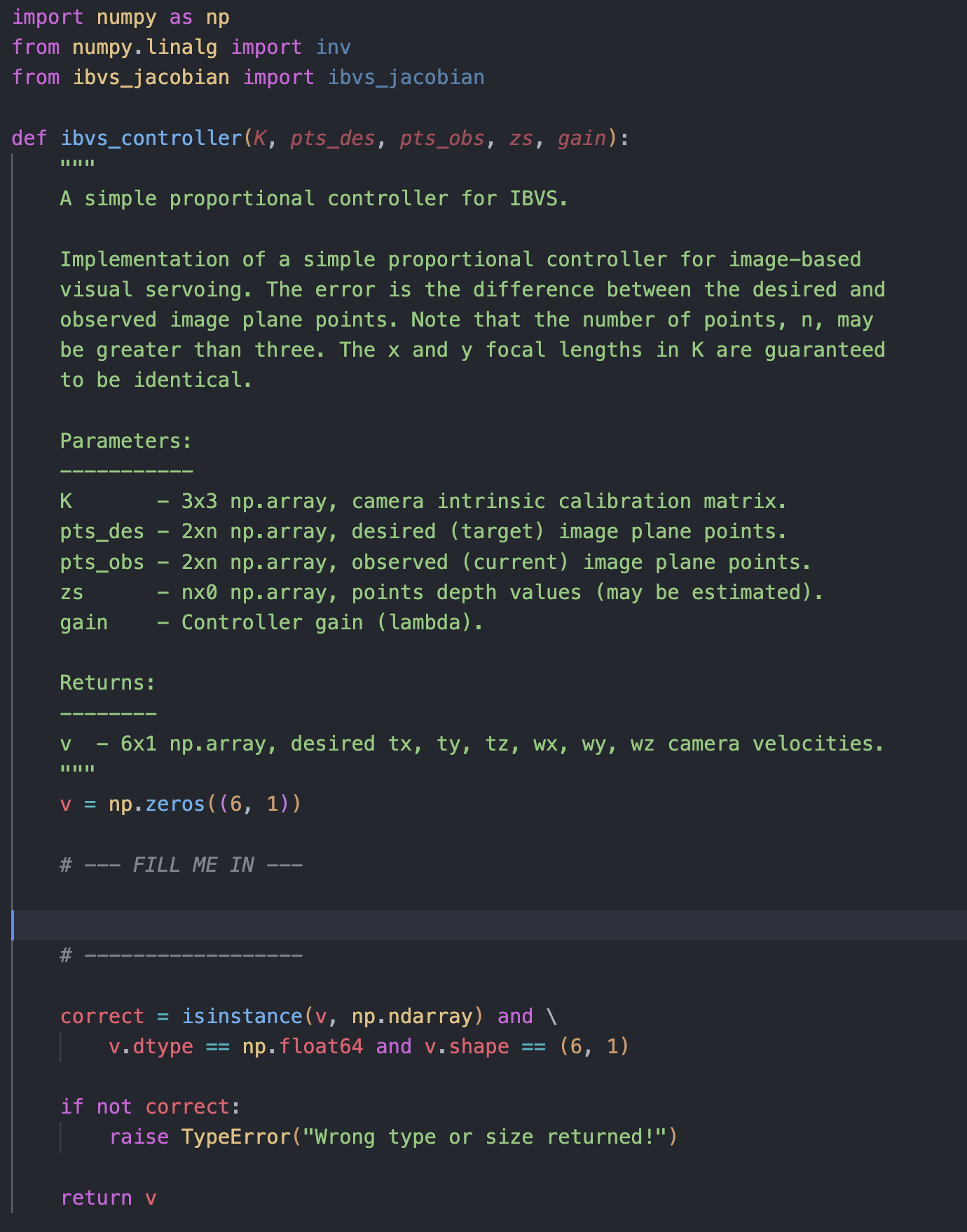 Solved II have to implement ibvs_controller given that I | Chegg.com