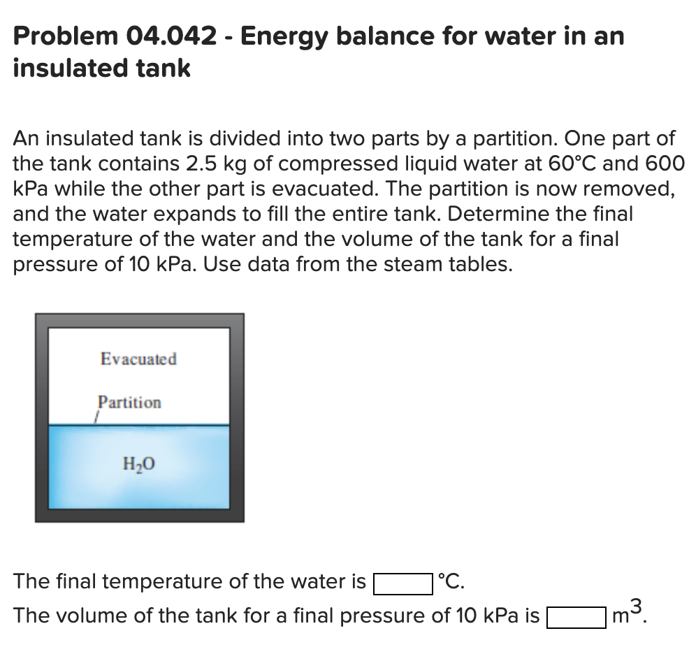 Solved Problem 04.033 - Energy balance for water in a rigid | Chegg.com