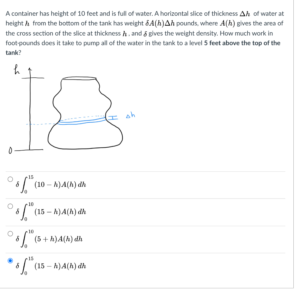Solved A container has height of 10 feet and is full of | Chegg.com