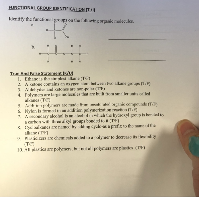 Solved FUNCTIONAL GROUP IDENTIFICATION (T /1) dentify the | Chegg.com