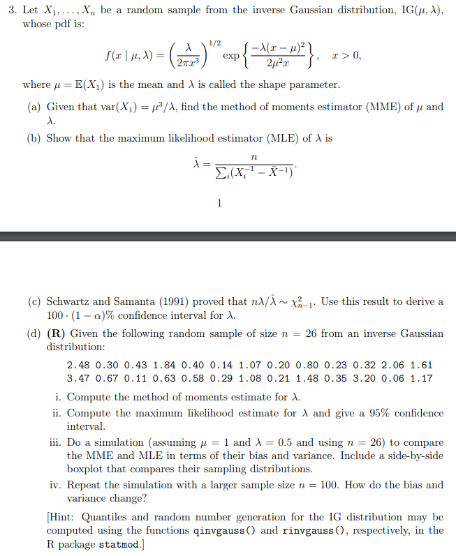 Solved 3. Let X1,…,Xn be a random sample from the inverse | Chegg.com