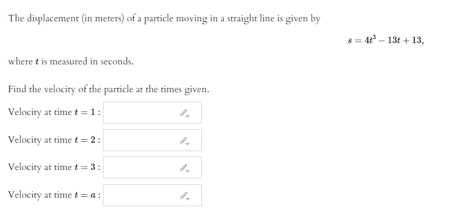 Solved The displacement (in meters) of a particle moving in | Chegg.com