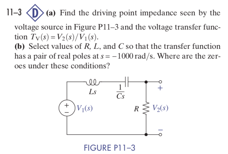 Solved 11-3 (a) Find the driving point impedance seen by the | Chegg.com