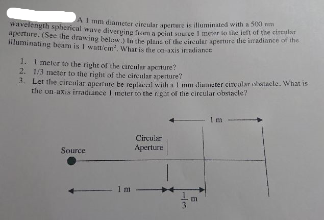 Solved ameter circular aperture is iliuminated with a 500 nm | Chegg.com