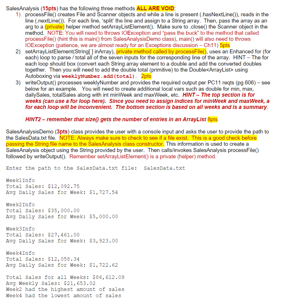 Solved SalesAnalysis class has two inst vars: ArrayList | Chegg.com