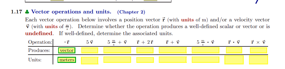 Solved 7 Vector operations and units. (Chapter 2) Each | Chegg.com