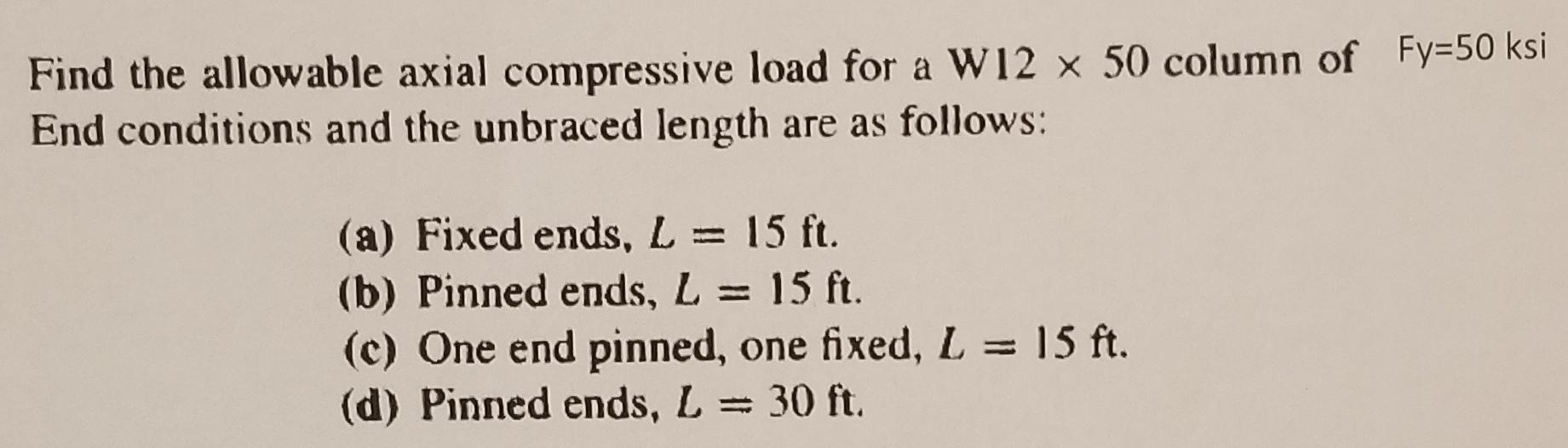 Solved Find the allowable axial compressive load for a W12 x | Chegg.com