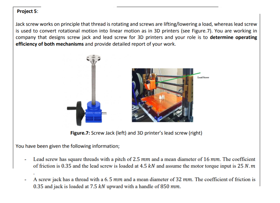 Solved Project 5: Jack screw works on principle that thread | Chegg.com