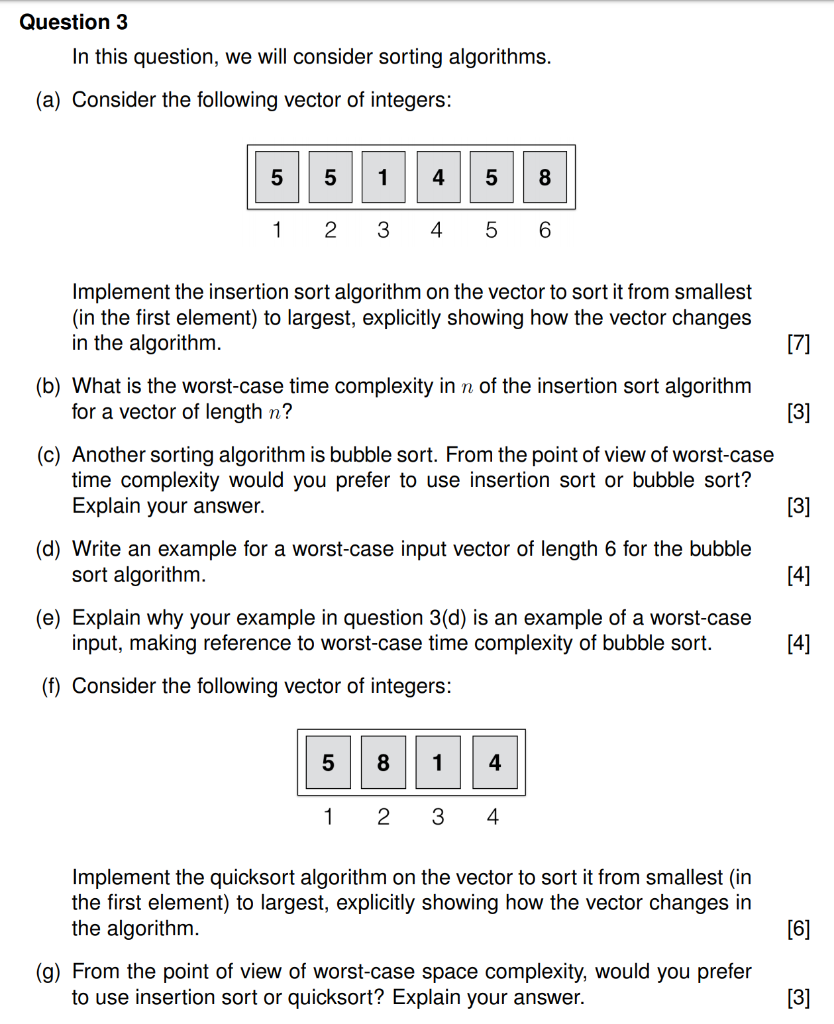 Solved Question 3 In this question, we will consider sorting | Chegg.com