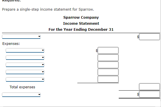 Solved Preparing an Income Statement Sparrow Company had the | Chegg.com