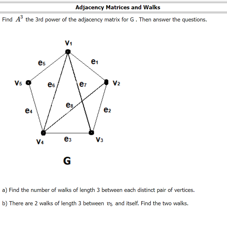 Solved Find A3 the 3rd power of the adjacency matrix for G. | Chegg.com