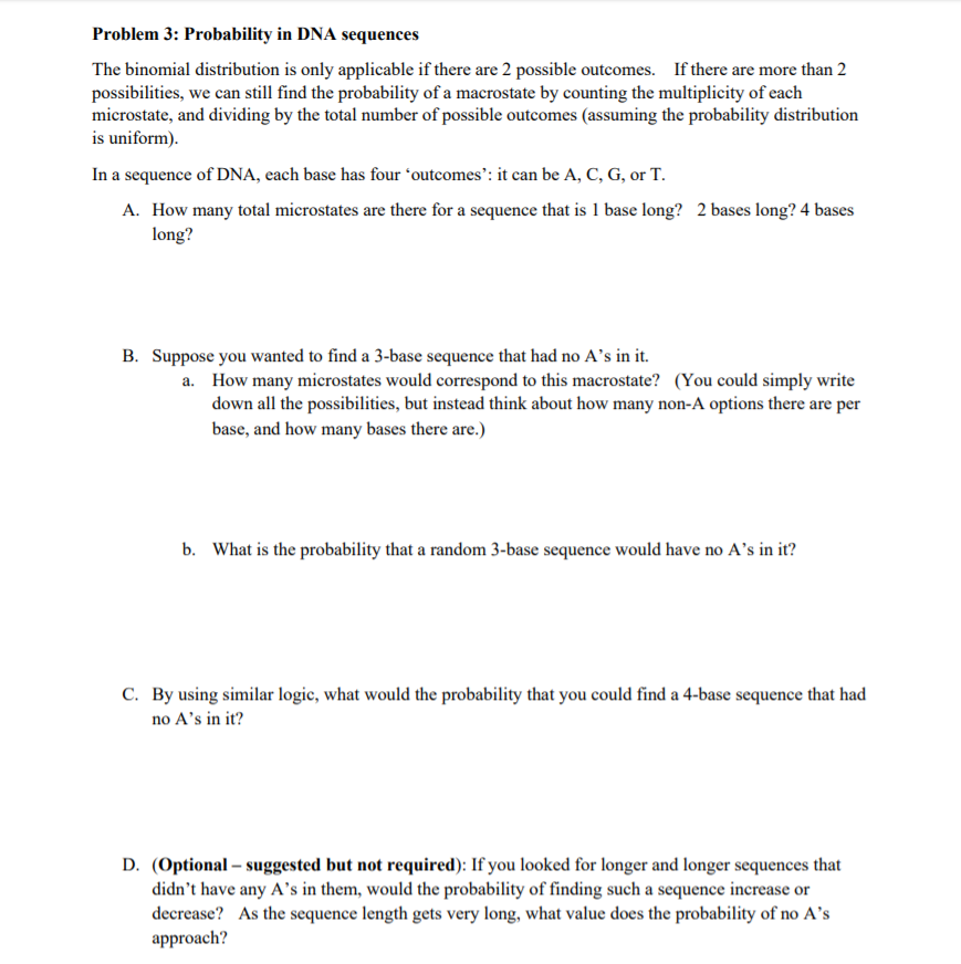 Solved Problem 3: Probability in DNA sequences The binomial | Chegg.com