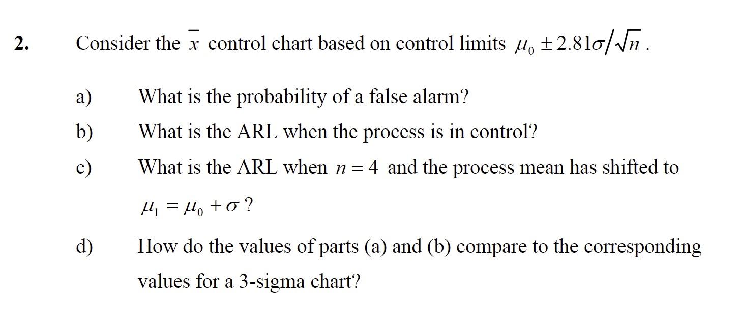 Solved Consider the xˉ control chart based on control limits | Chegg.com