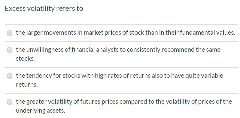 Solved Excess volatility refers to the larger movements in | Chegg.com