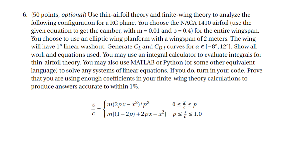 6. (50 points, optional) Use thin-airfoil theory and | Chegg.com