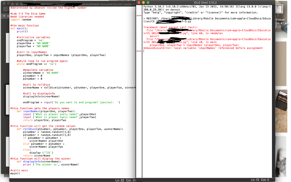 Solved Why is this error popping up and how can I fix my | Chegg.com