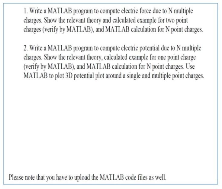 Solved 1. Write a MATLAB program to compute electric force | Chegg.com