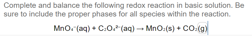 Solved Complete and balance the following redox reaction in | Chegg.com