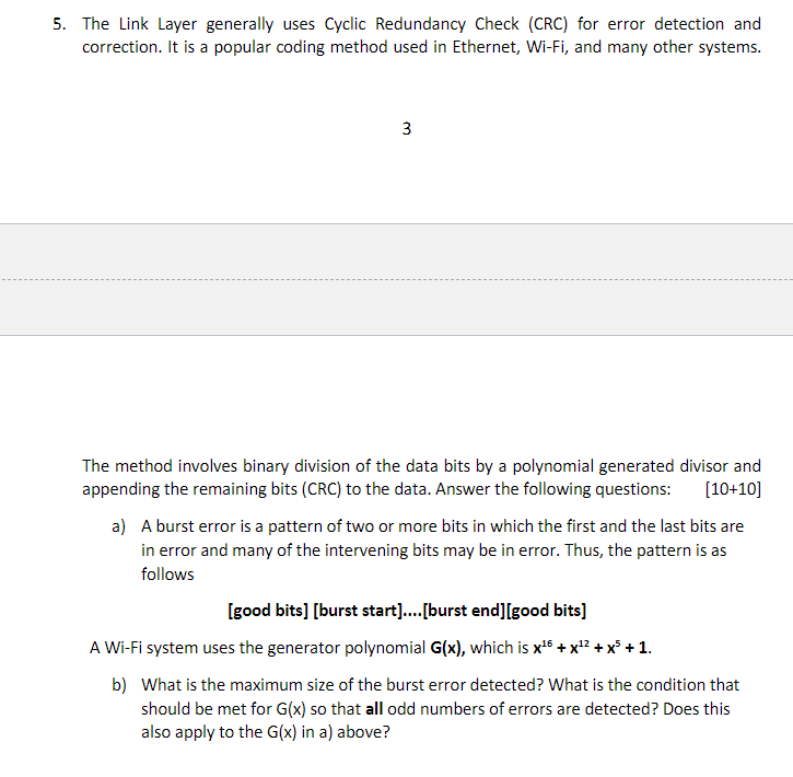 Solved 5. The Link Layer generally uses Cyclic Redundancy | Chegg.com