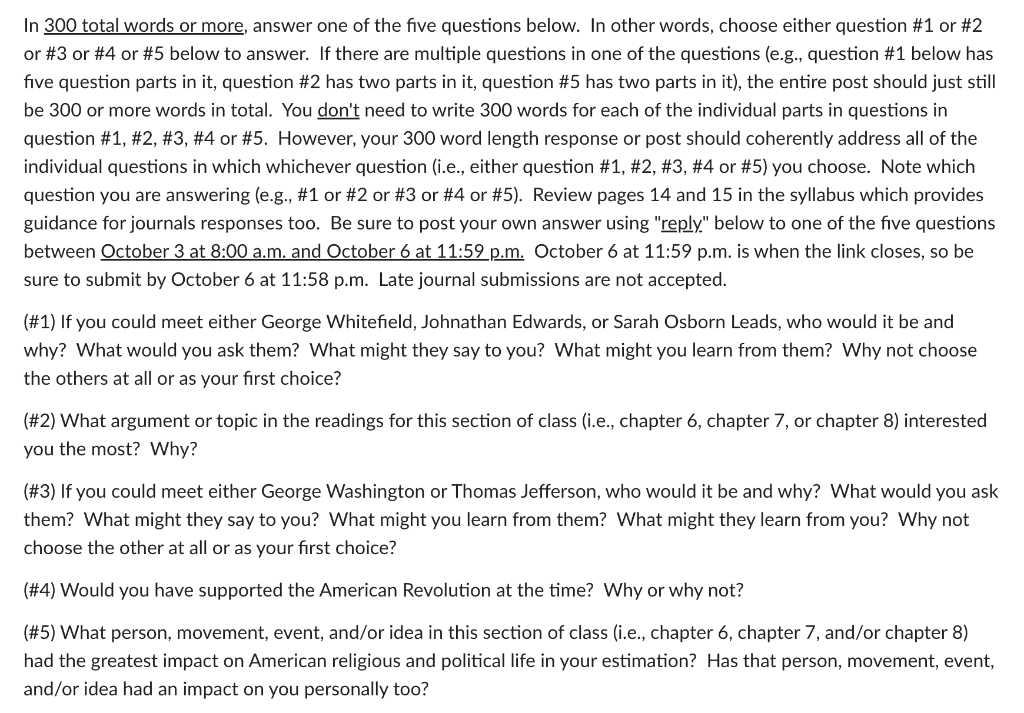 In 300 total words or more, answer one of the five | Chegg.com