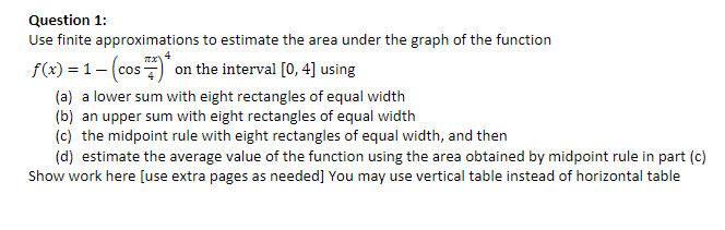 Solved Question 1: Use finite approximations to estimate the | Chegg.com