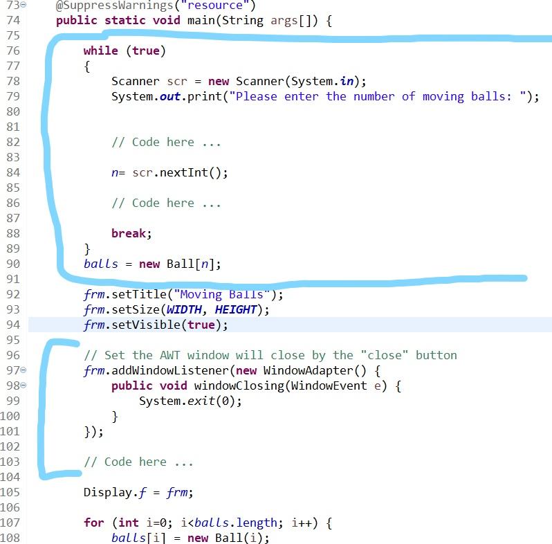 Solved Ball bouncing in java program. I would need help for | Chegg.com