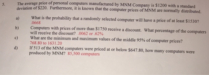 Solved 5. The average price of personal computers | Chegg.com