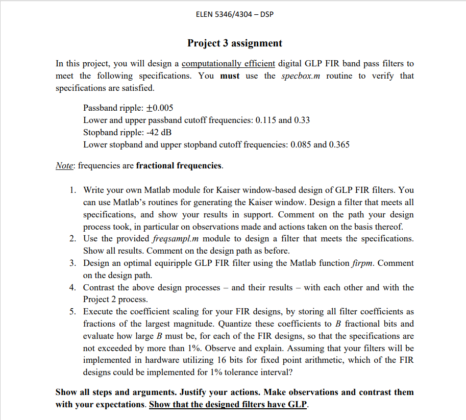 Solved ELEN 5346/4304-DSP Project 3 assignment In this | Chegg.com