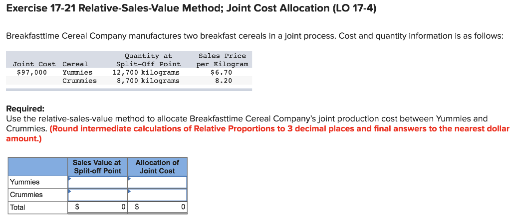 Solved Exercise 17 21 Relative Sales Value Method Joint Chegg