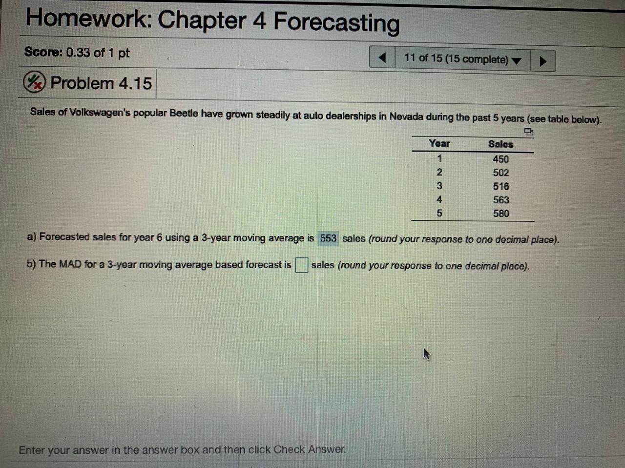 Solved Homework Chapter 4 Forecasting Score 0 33 Of 1 Pt