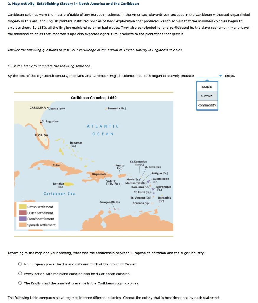 2. Map Activity: Establishing Slavery in North | Chegg.com
