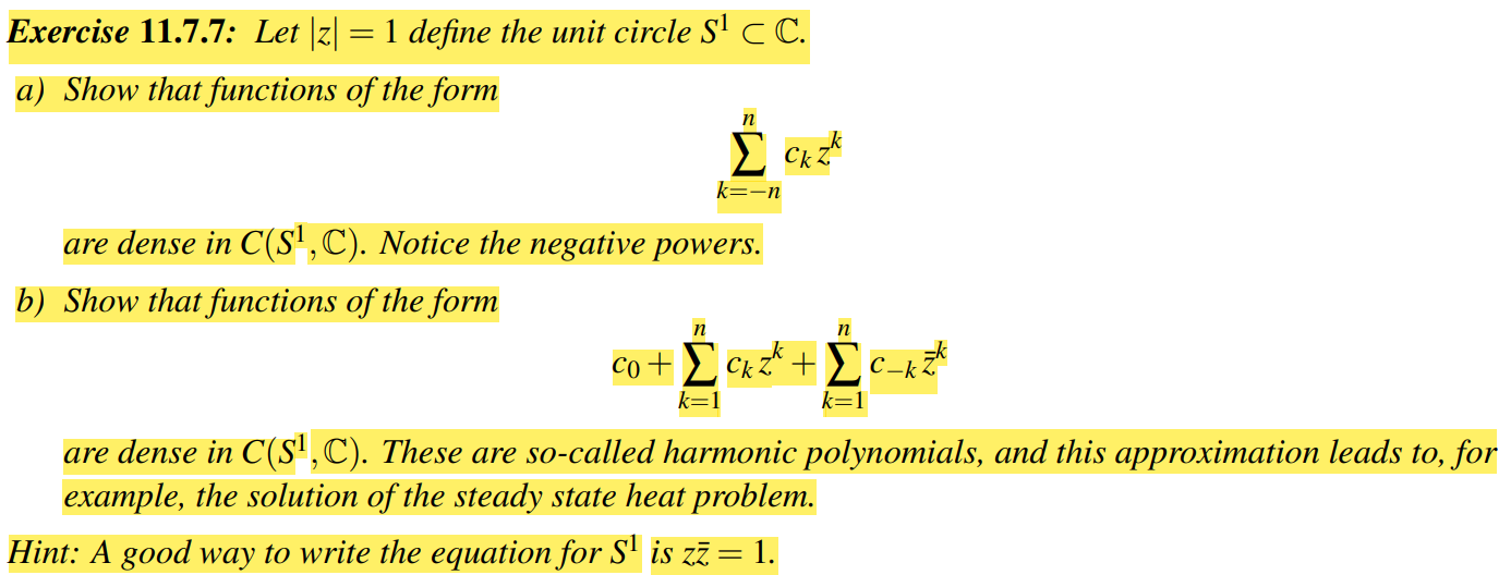 Solved Exercise 11.7.7: Let ∣z∣=1 define the unit circle | Chegg.com