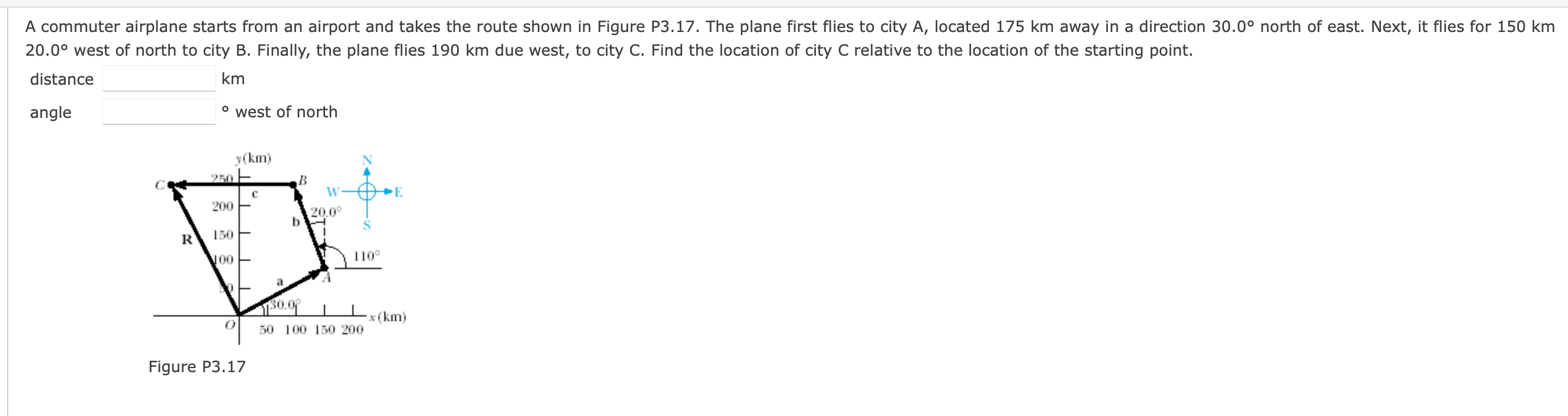 Solved 20.0∘ west of north to city B. Finally, the plane | Chegg.com