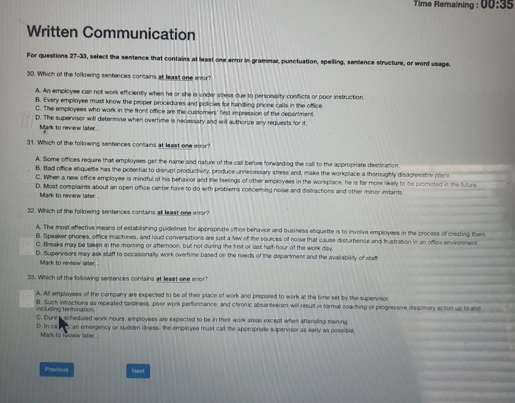 Solved For questions 27-33, select the sentence that | Chegg.com