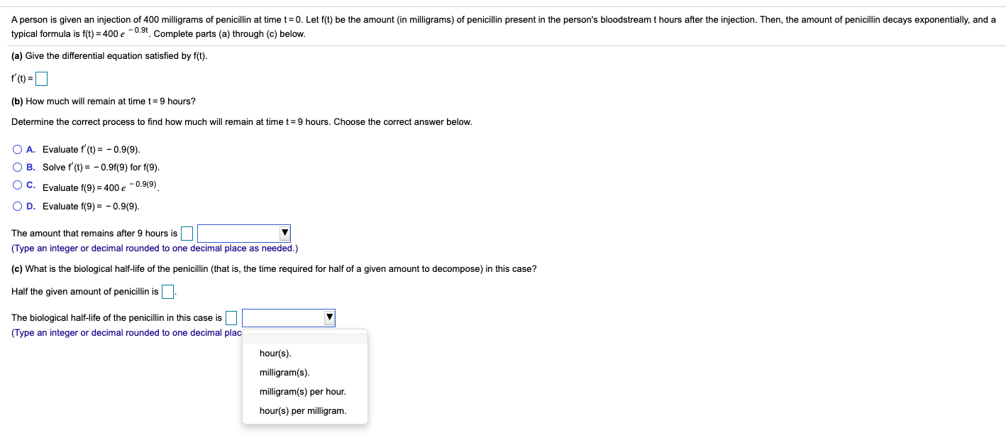 Solved A person is given an injection of 400 milligrams of | Chegg.com