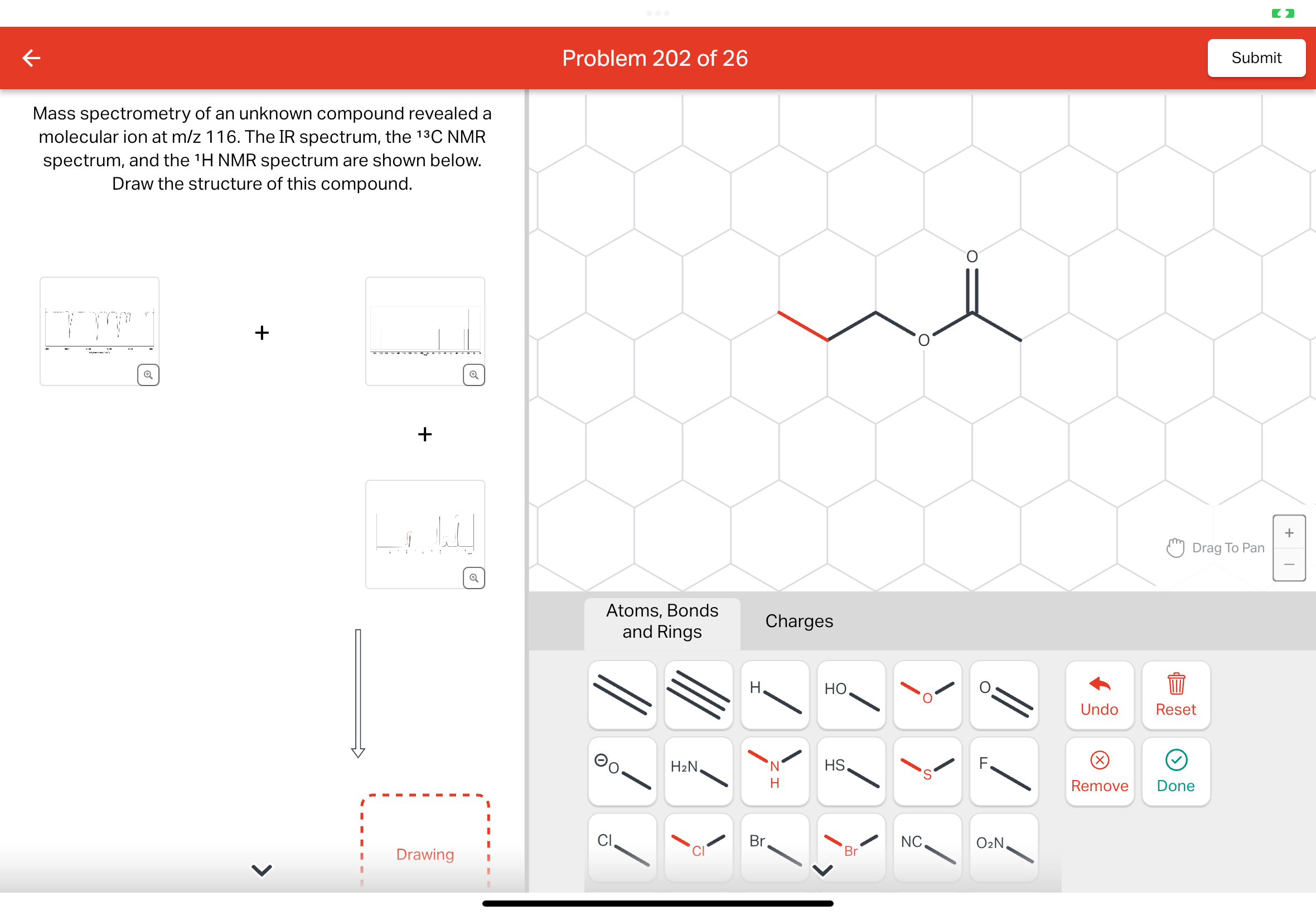 Solved Mass spectrometry of an unknown compound revealed | Chegg.com
