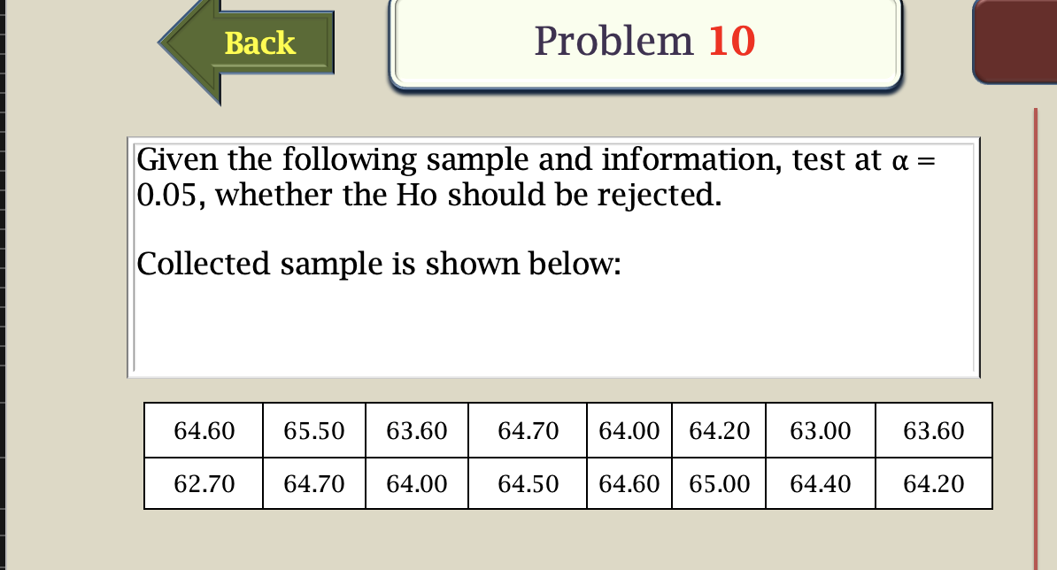 Solved Back Problem 10 Given the following sample and | Chegg.com