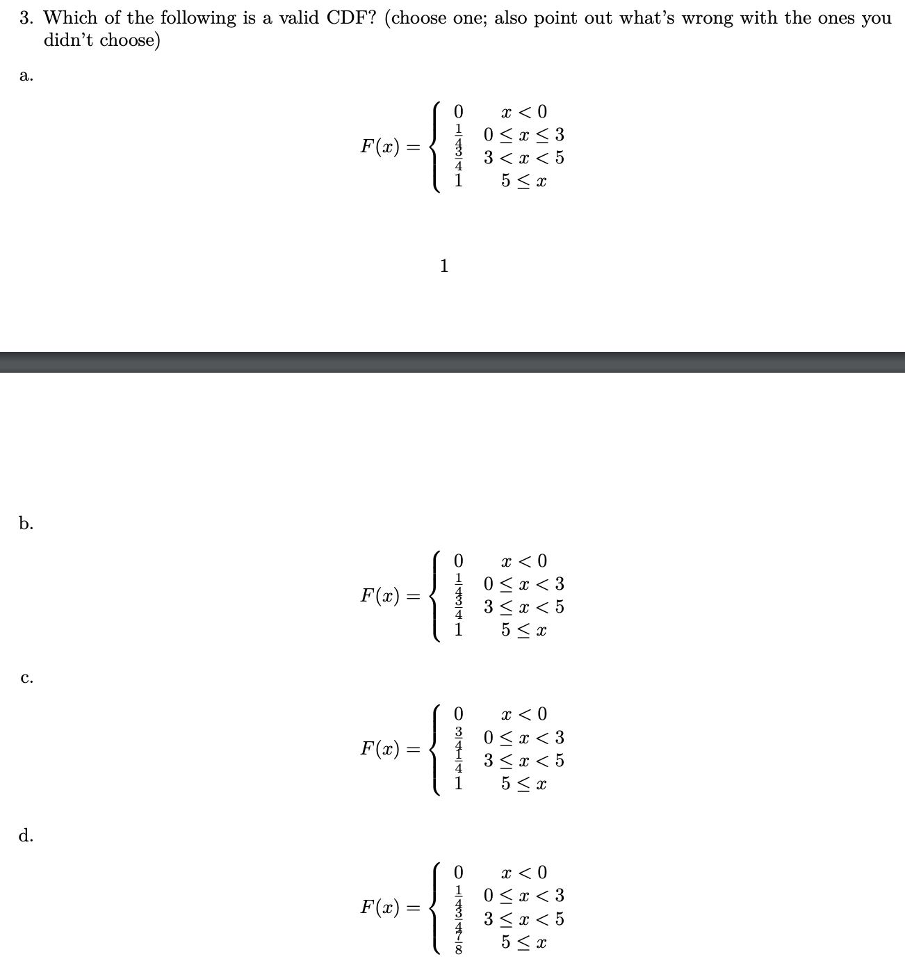 Solved 3. Which of the following is a valid CDF? (choose | Chegg.com