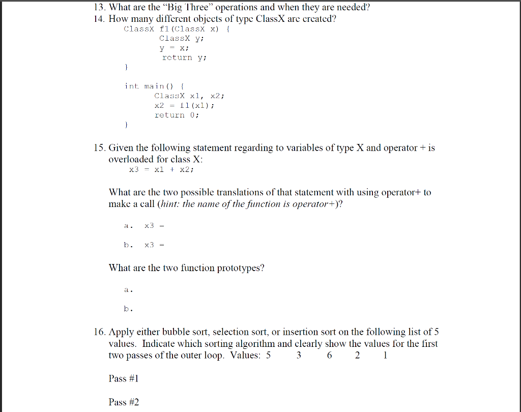 Solved 13. What are the "Big Three" operations and when they | Chegg.com
