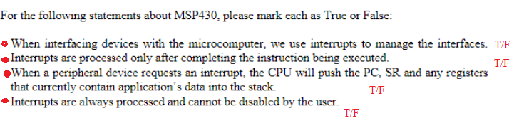 Solved For the following statements about MSP430. please | Chegg.com