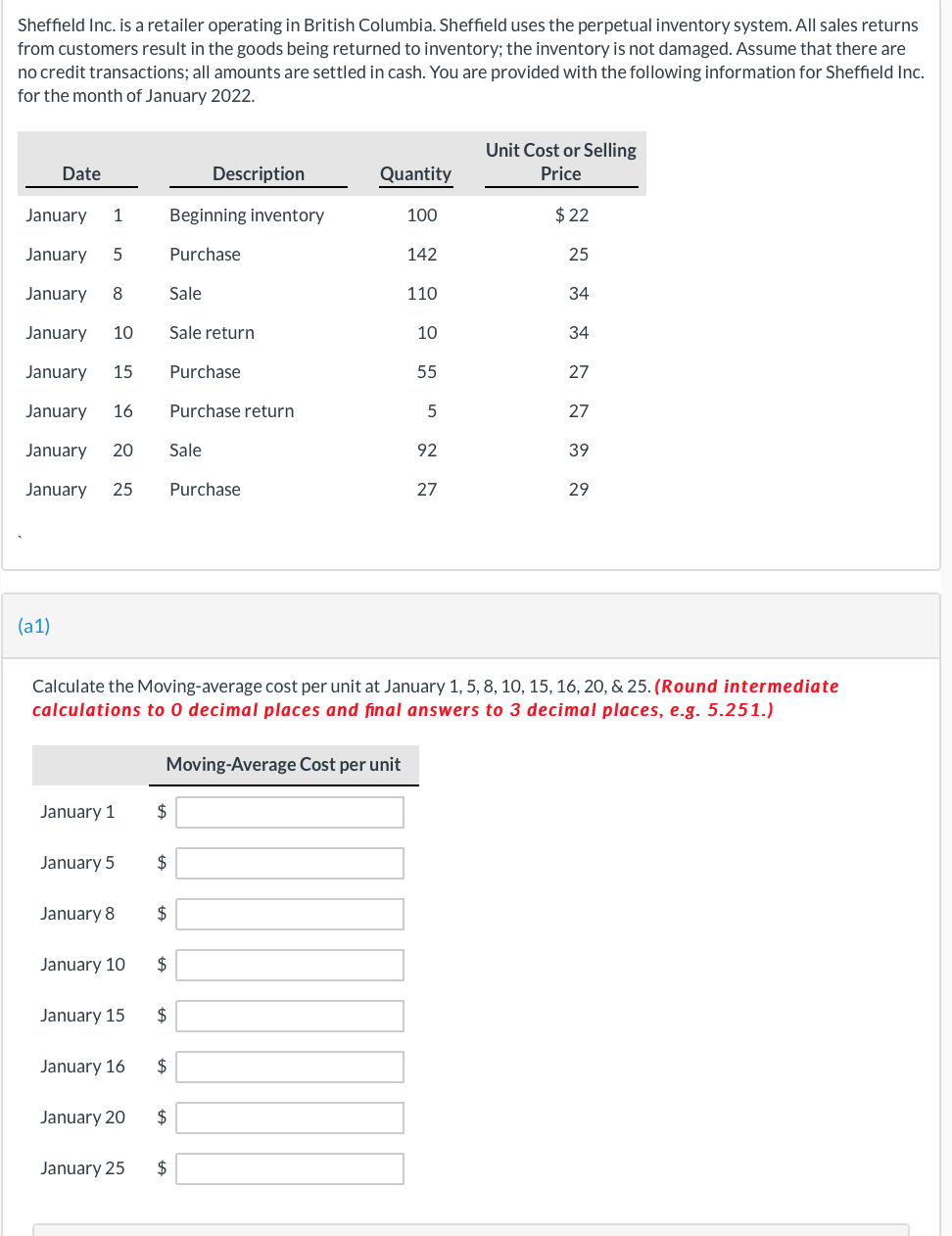 Solved Calculate the Moving-average cost per unit at January | Chegg.com