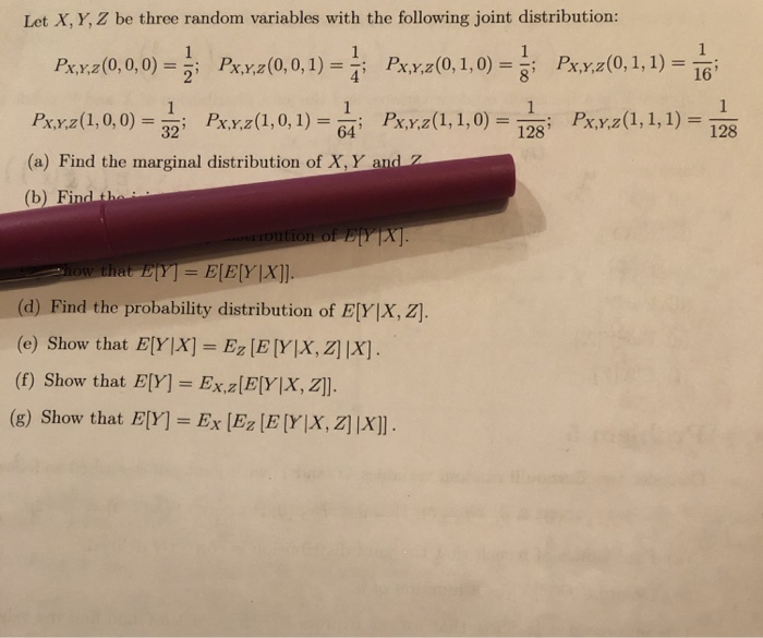 Solved Let X, Y, Z be three random variables with the | Chegg.com